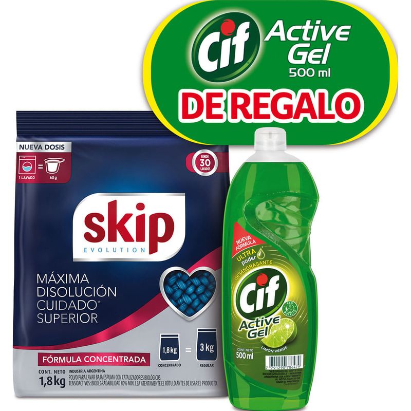 Pack detergente polvo SKIP evolution concentrado 1,8 kg + detergente ...