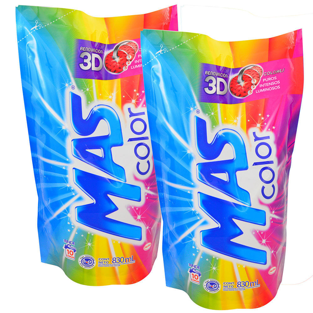 Pack 2 detergente liquido MÁS COLOR 830 ml - Disco