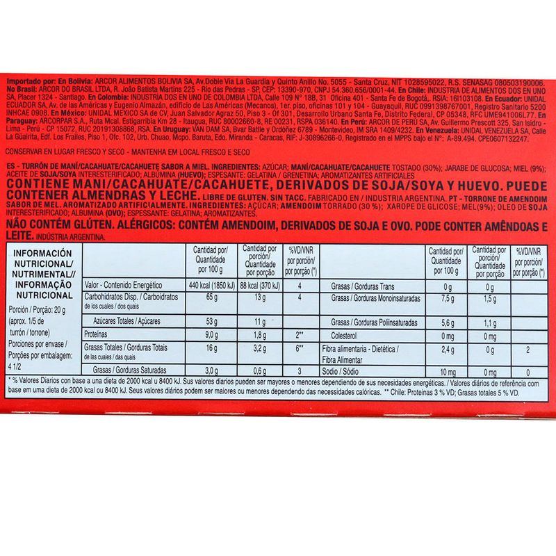 Turrón de maní con miel Arcor 90 g - Disco