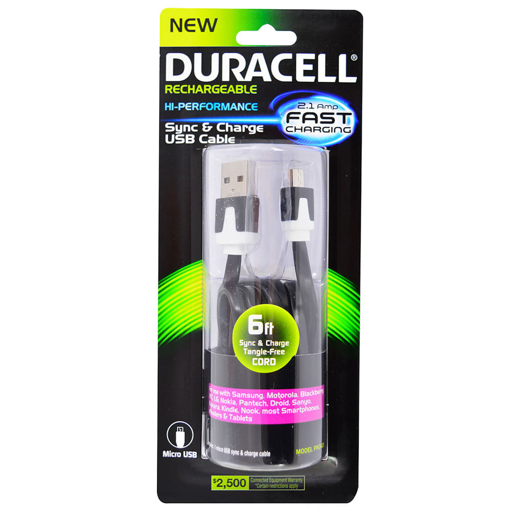 Cable microusb DURACELL 1.8mts negro Mod. PRO428 - Disco