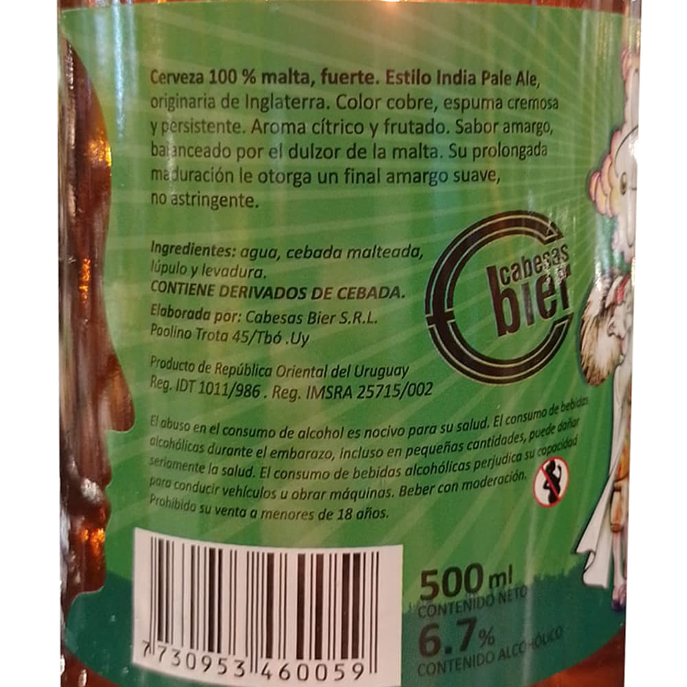 Cerveza CABESAS Indian Pale Ale 500 ml - Disco