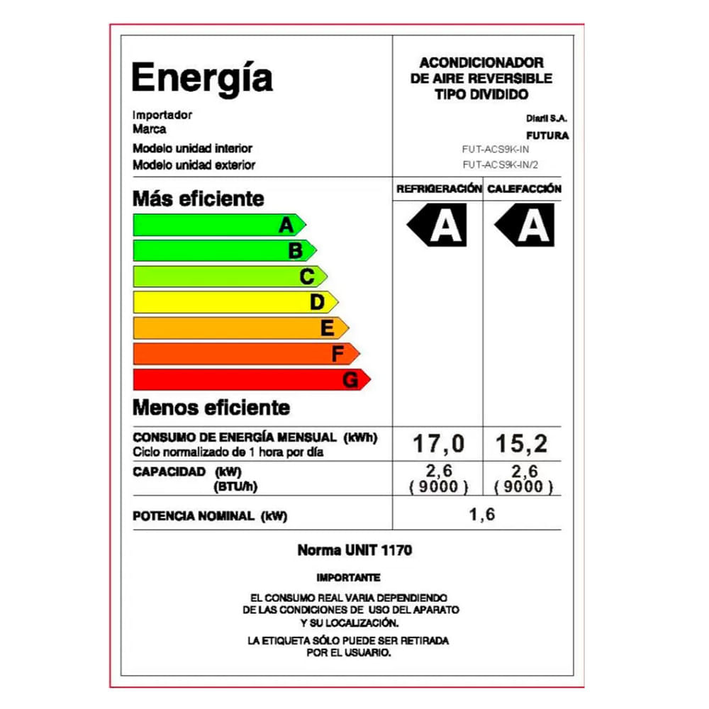 Aire Acondicionado FUTURA FUT-ACS9K Inverter - Disco