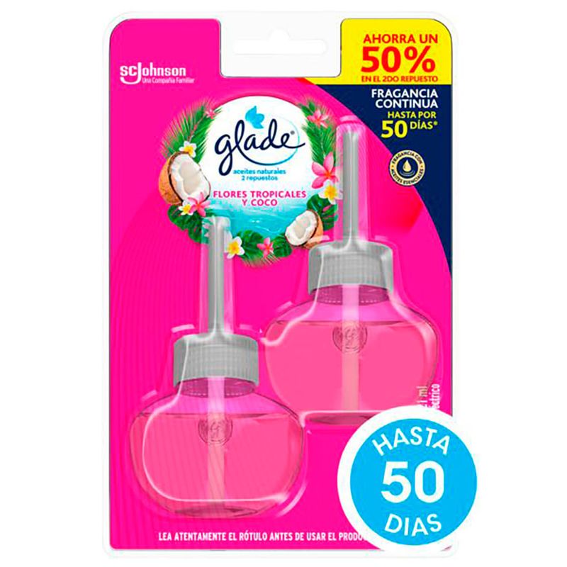 Desodorante de ambiente GLADE Aceite Natural Flores Tropicales repuesto x 2 - Disco
