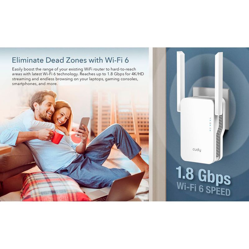 Amplificador CUDY Wi-Fi 6 Ax1800 Doble Banda/Rj45 - Disco
